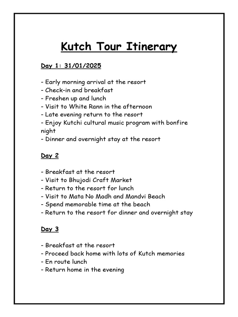 Kutch Tour Itinerary | PDF