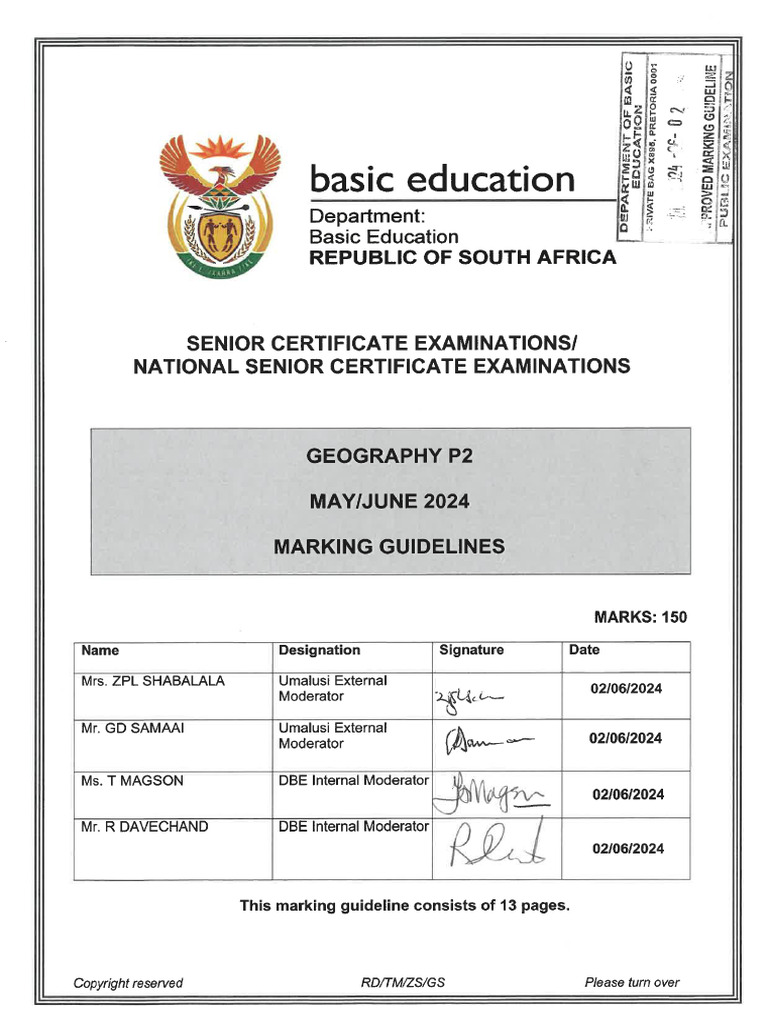 Geography P2 May-June 2024 Approved Marking Guideline (Eng Ver) | PDF