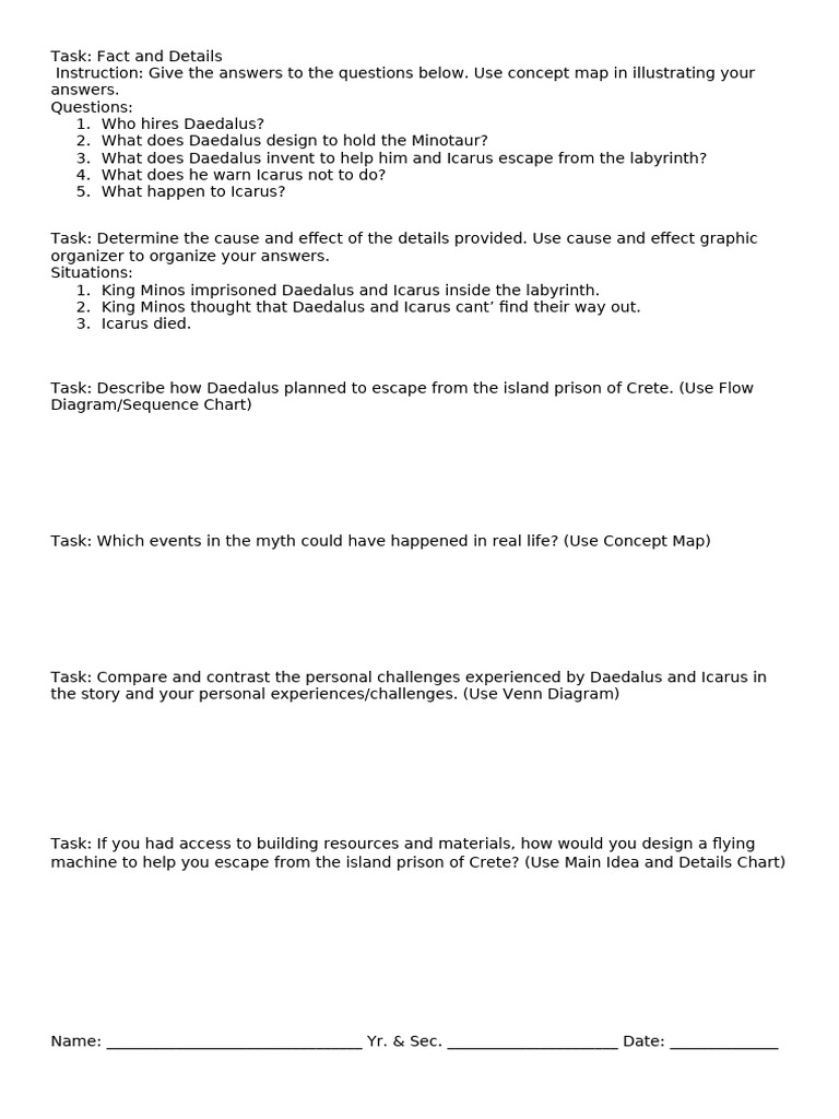 Daedalus and Icarus Graphic Organizers | PDF | Concept | Cognitive Science