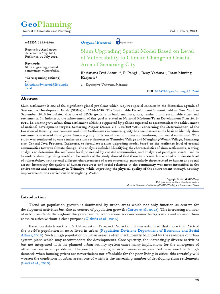 Slum Upgrading Spatial Model Based On Level of Vul | PDF | Slum ...