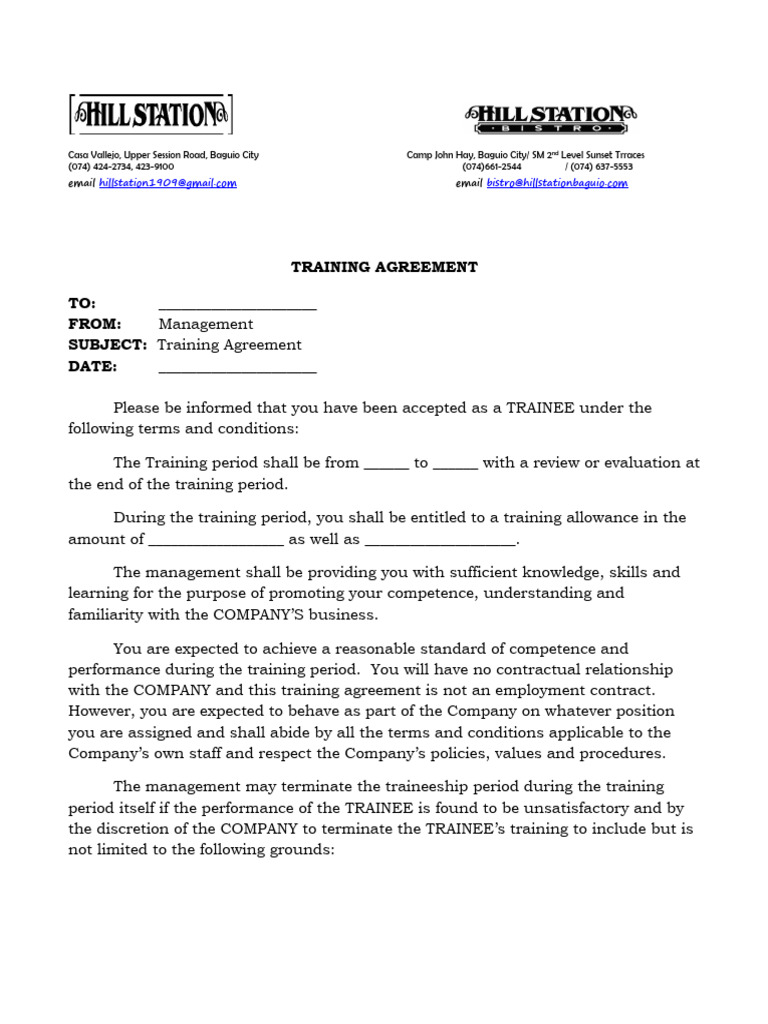 Training Agreement | PDF | Employment | Private Law