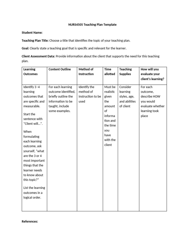 Nursing Community Teaching Plan Template | PDF