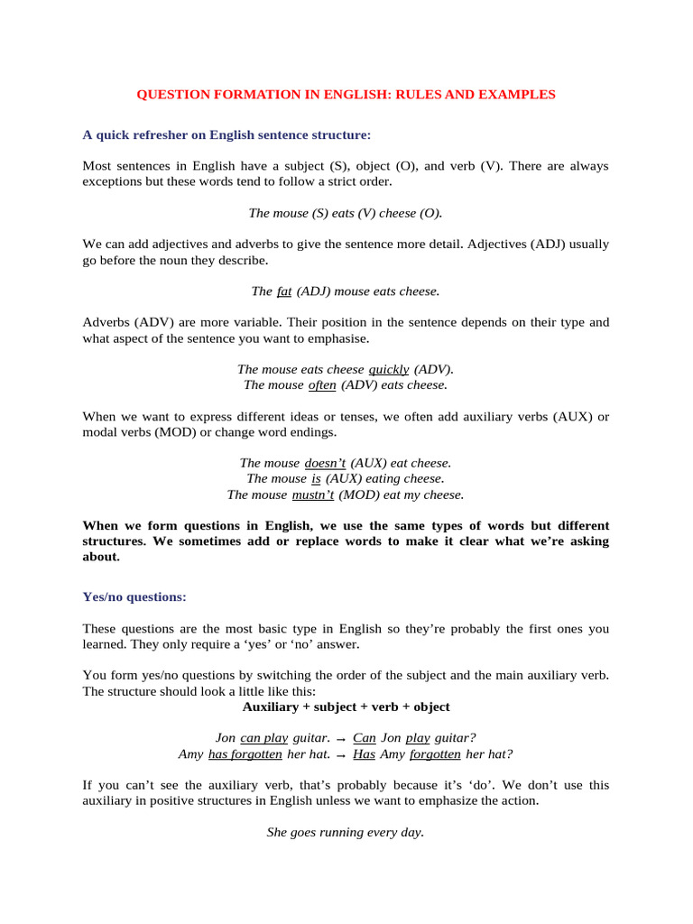 Question Formation in English | PDF | Verb | Question