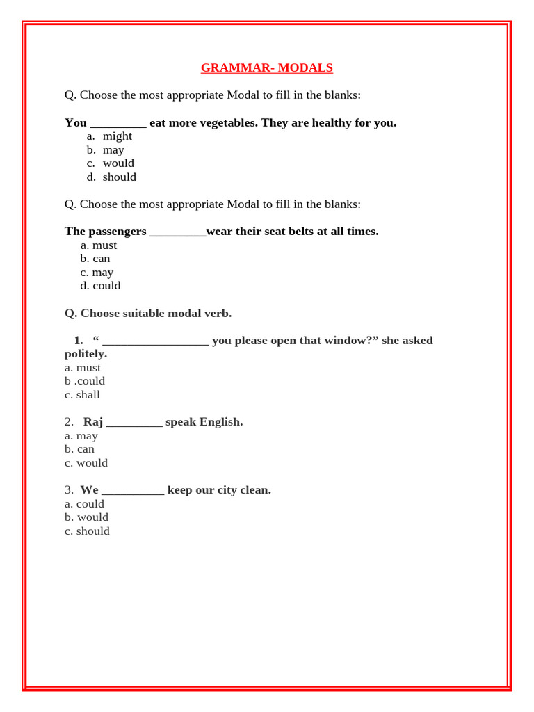 Modal Verbs Grammar Quiz | PDF