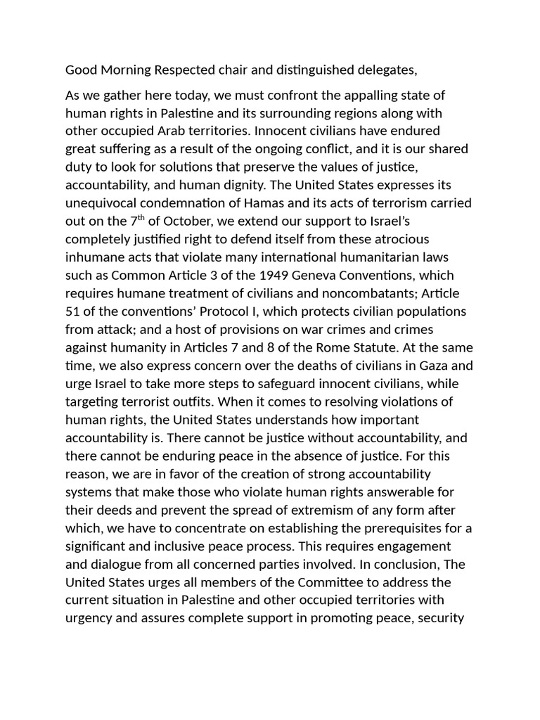 USA Speech ICON MUN UNHRC | PDF