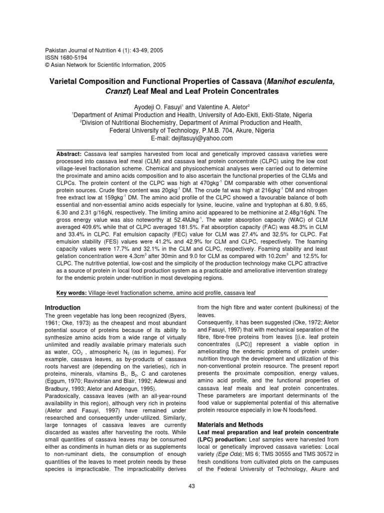 Varietal Composition and Functional Prop | PDF | Proteins | Amino Acid