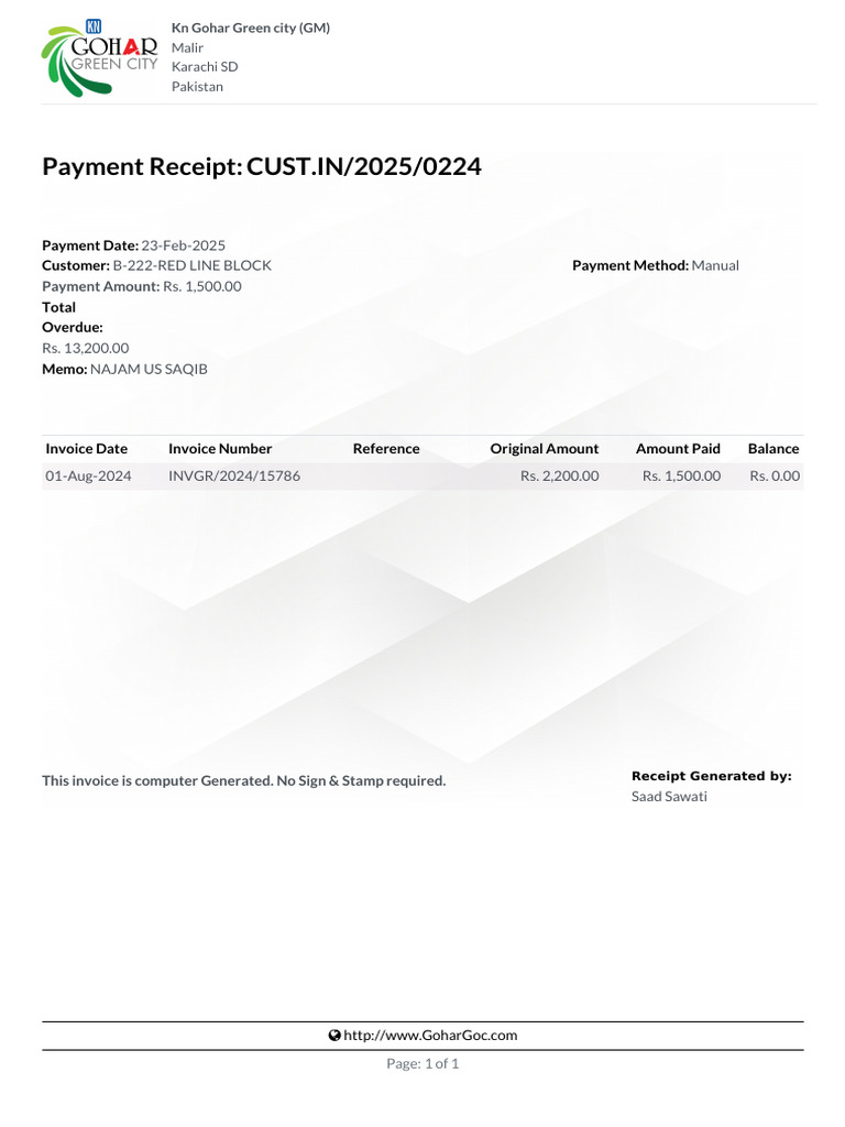 Land Purchase Payment Receipt | PDF