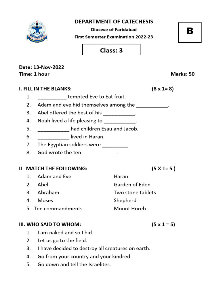 Class 3 - Set - B - Sem1 2022-23 | PDF