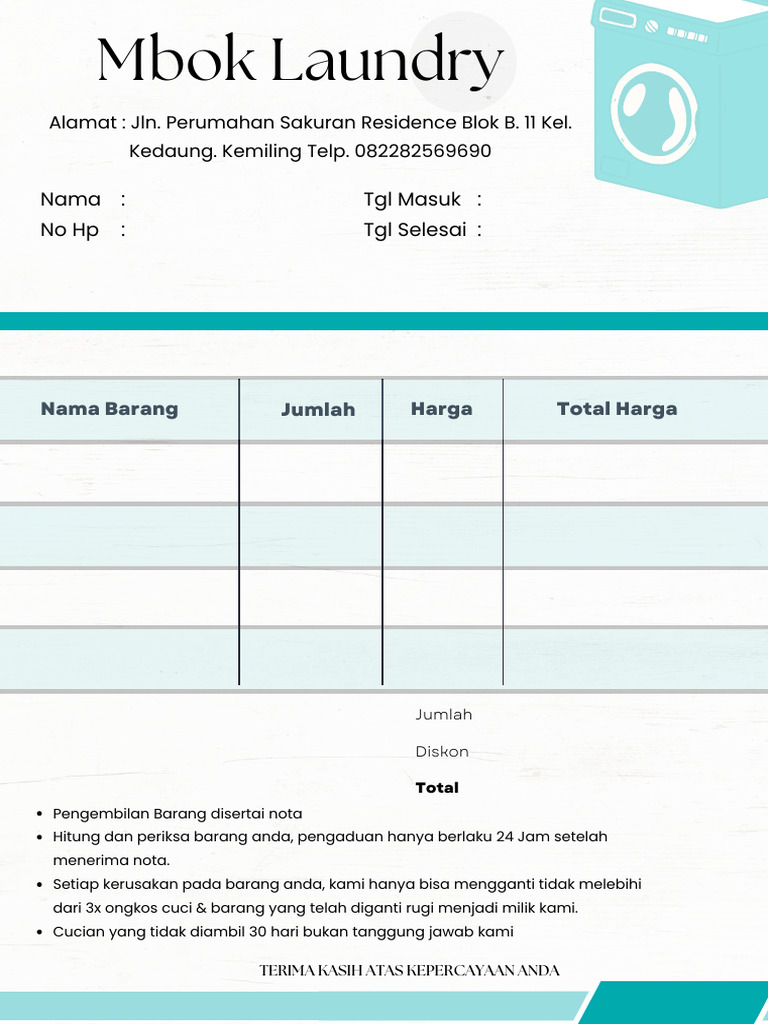 Putih Biru Texture Faktur Laundry | PDF