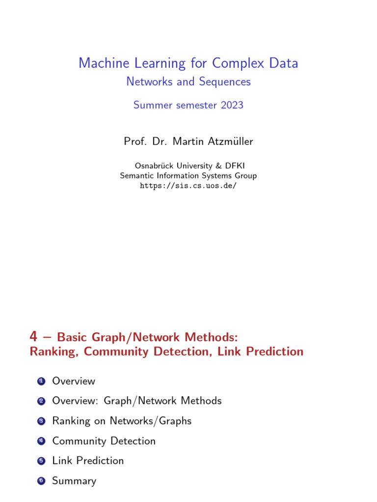 mlc_04_graph_methods_ranking_communities_link_prediction-sose2023 | PDF | Cluster Analysis ...