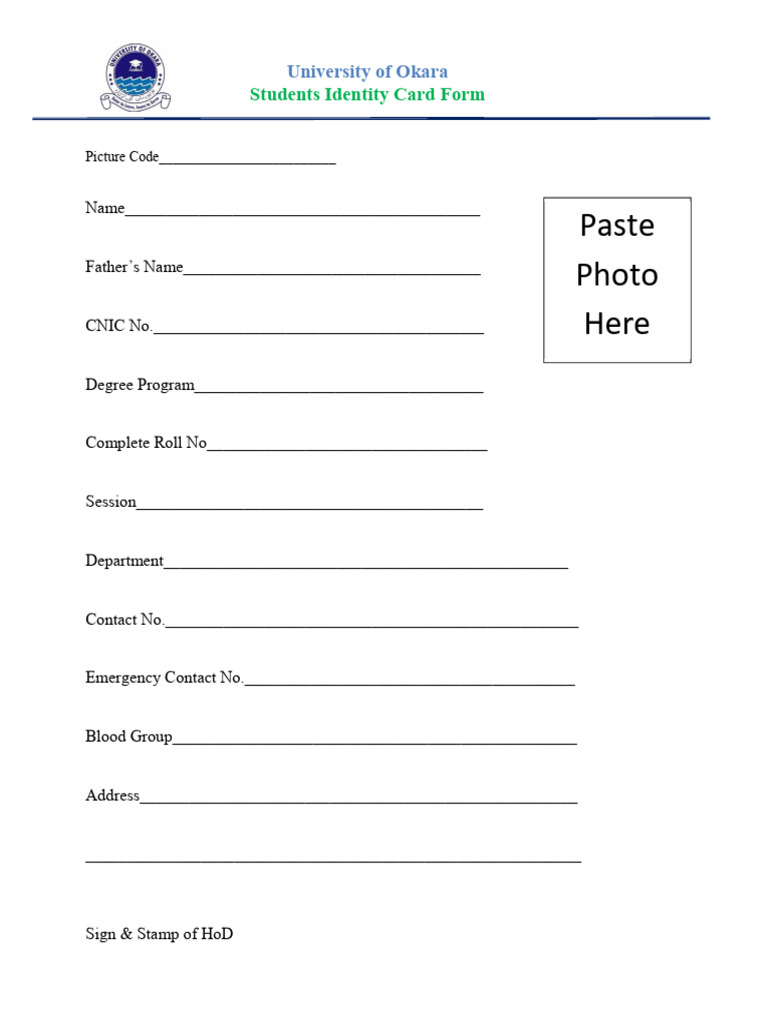 Student Identity Card Form | PDF