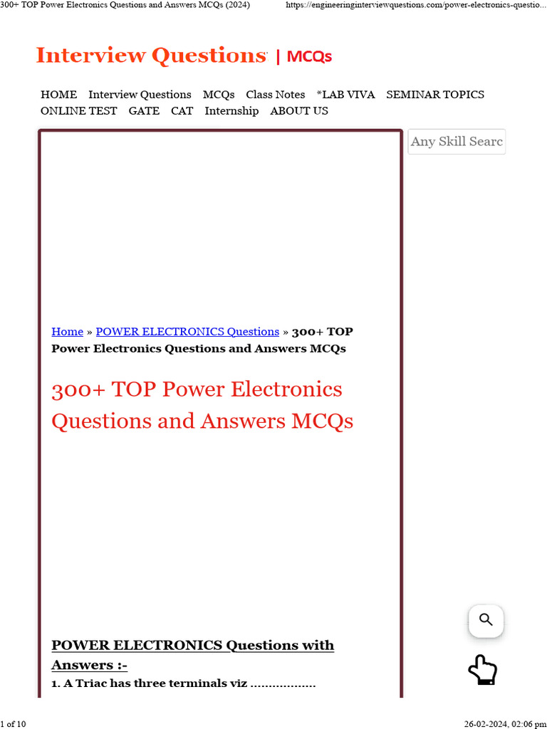 300+ TOP Power Electronics Questions and Answers MCQs (2024) | PDF | Field Effect Transistor ...