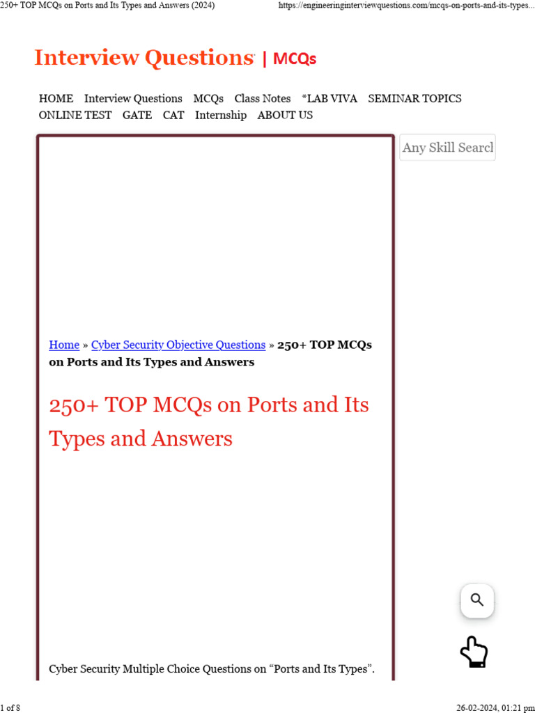 250+ TOP MCQs on Ports and Its Types and Answers (2024) | PDF | Port (Computer Networking ...