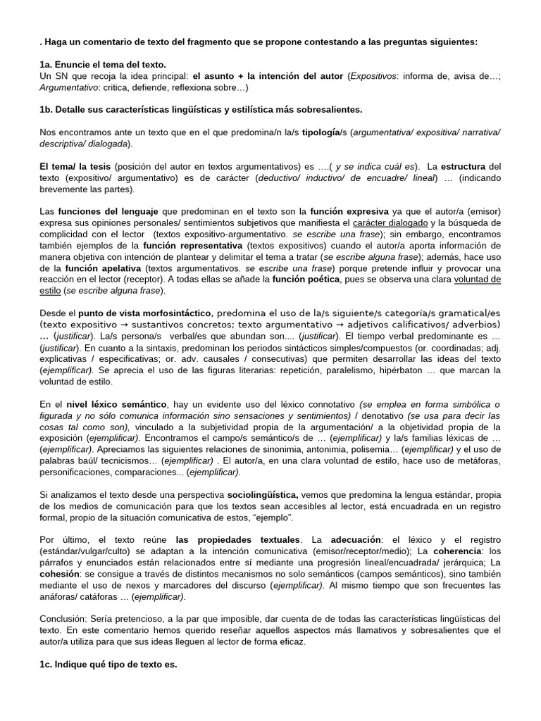 Plantilla_COMENTARIO DE TEXTO EVAU | PDF | Comunicación | Lingüística