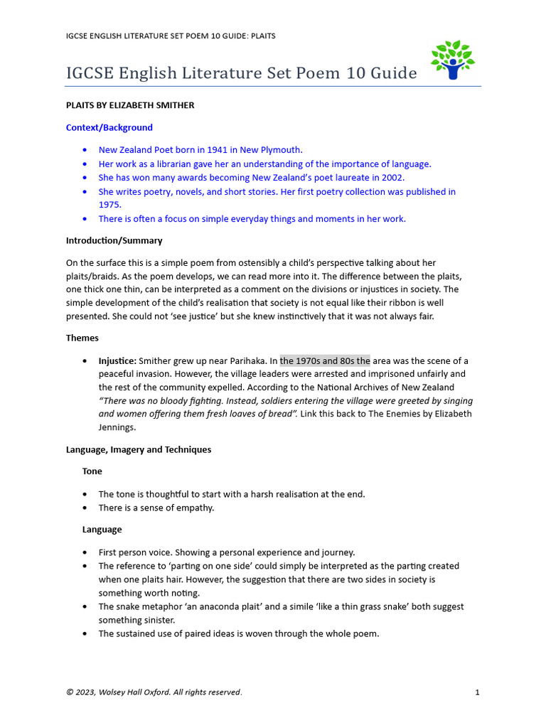 (M4.1) READ - Set Poem 10 Guide Plaits V1a | PDF | Braid | Poetry