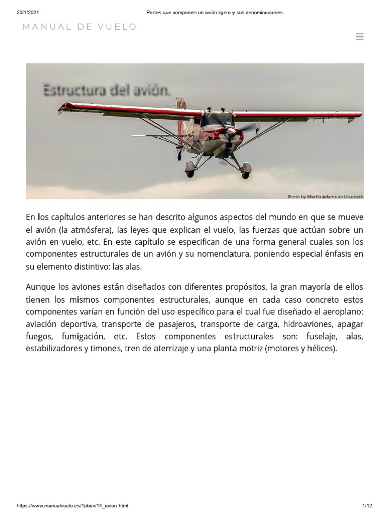 Partes Que Componen Un Avión Ligero y Sus Denominaciones | PDF | Avión ...
