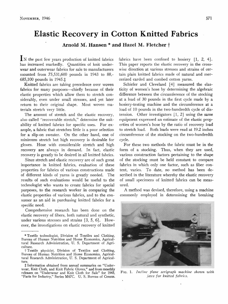 Elastic Recovery in Cotton Knitted Fabrics | PDF | Knitting ...
