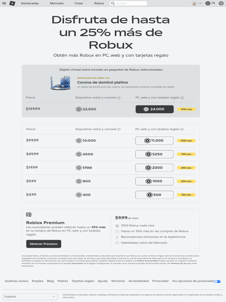 Tarjeta de Eoblox en paquetes de Robux | PDF