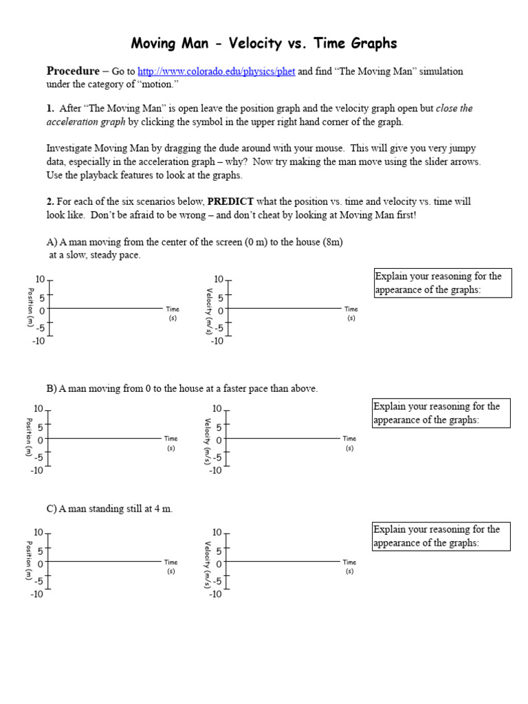 The Moving Man Worksheet | PDF | Velocity | Acceleration