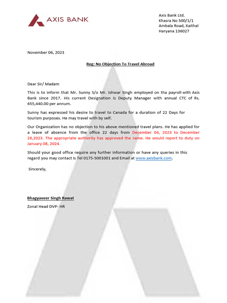 Objection Letter Axis Bank | PDF