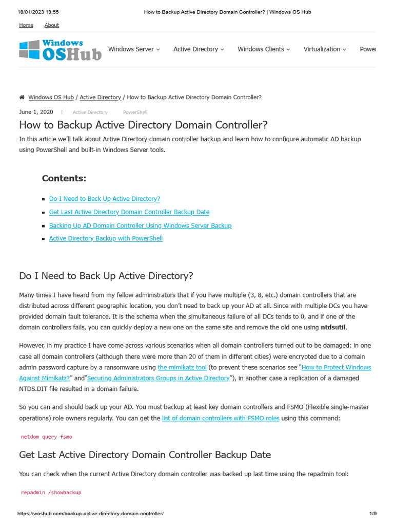 How To Backup Active Directory Domain Controller - Windows OS Hub | PDF | Active Directory ...