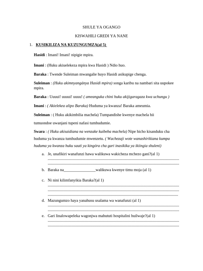 Kiswahili Grade 8 | PDF