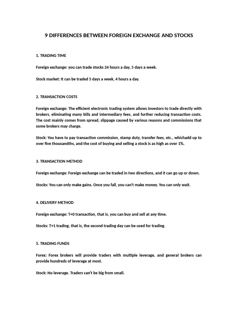 Forex vs Stocks: Key Differences | PDF | Foreign Exchange Market | Stocks