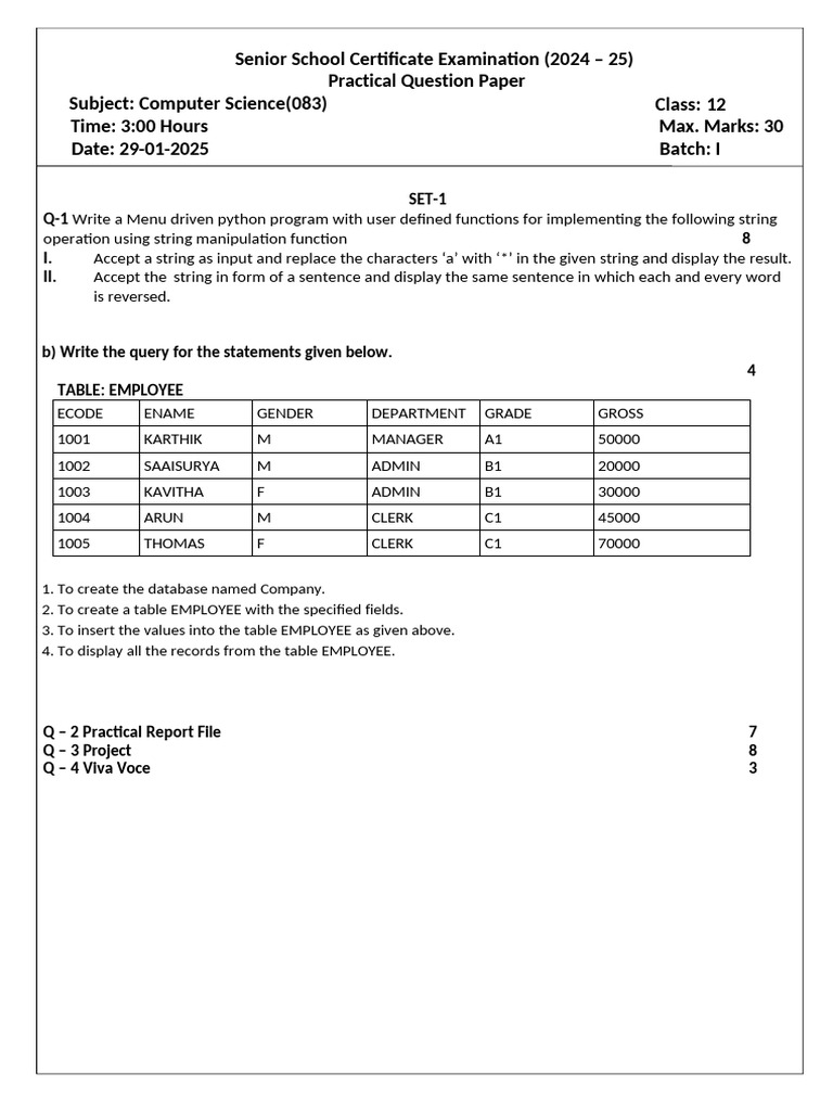 STD Xii C.S Practical (2024-25) Final | PDF | Table (Database) | String (Computer Science)