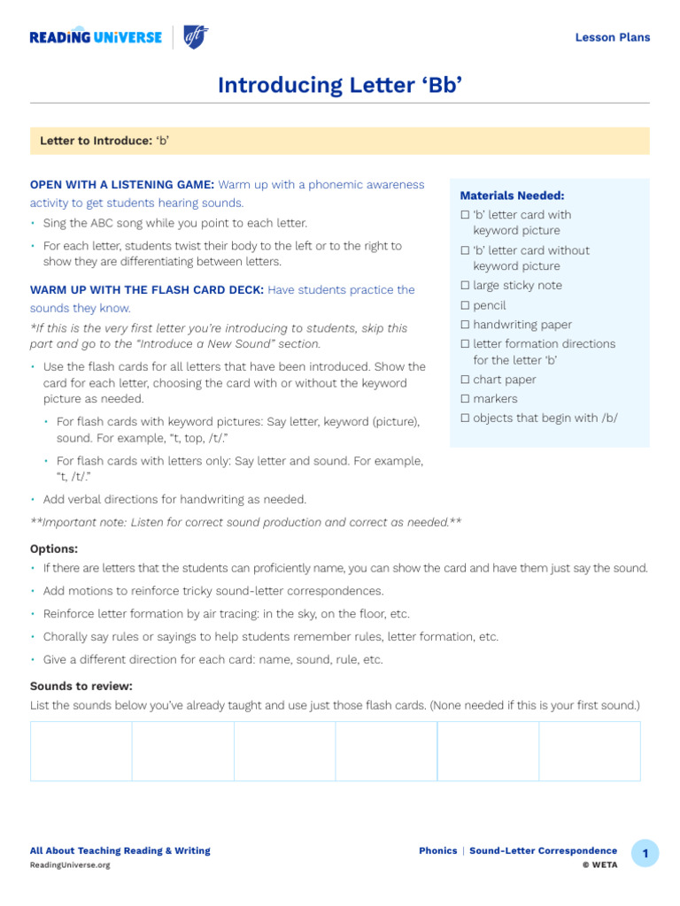 Introducing Letter BB Reading Universe | PDF | Phonics | Linguistics