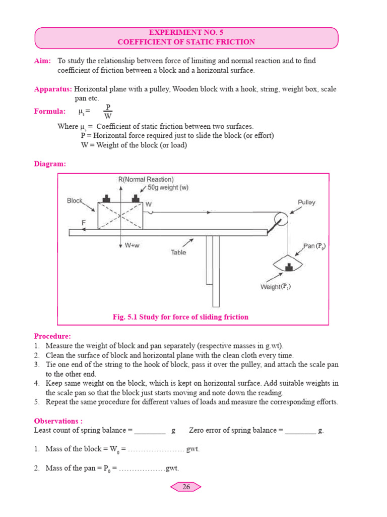 Coefficient of Static Friction Experiment | PDF | Friction | Force