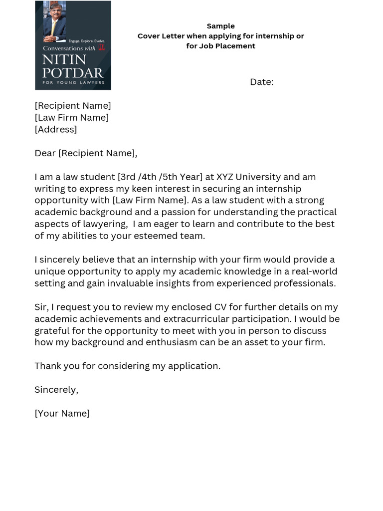 Sample Cover Letter & CV For Law Students | PDF | Internship | Job Hunting