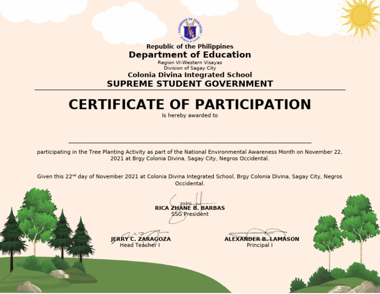 Tree Planting Participation Certificate | PDF