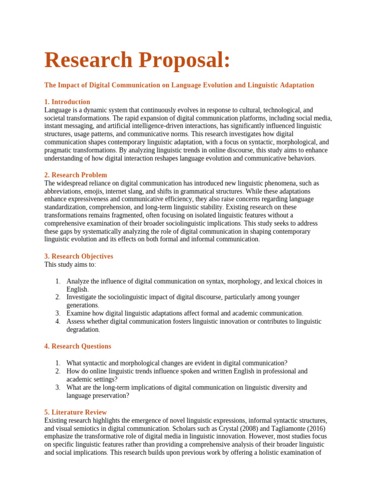 Masters Research Proposal | PDF | Linguistics | Communication