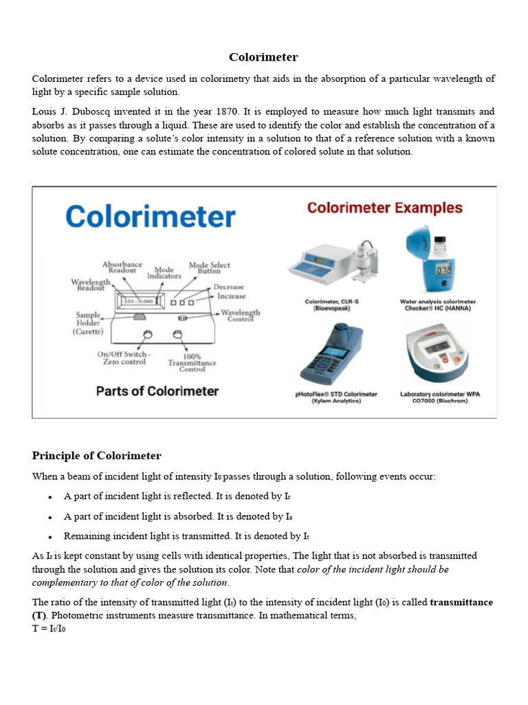 Lecture - Colorimeter | PDF | Ultraviolet–Visible Spectroscopy | Absorbance