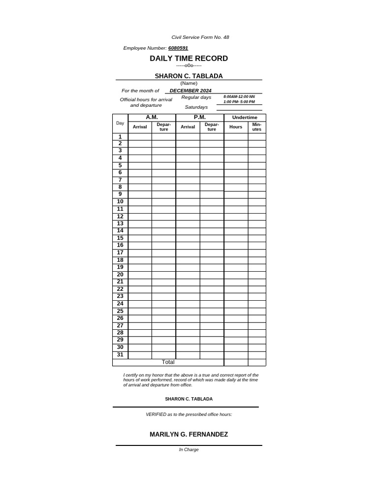 Appendix 24 - Daily Time Record (DTR) | PDF
