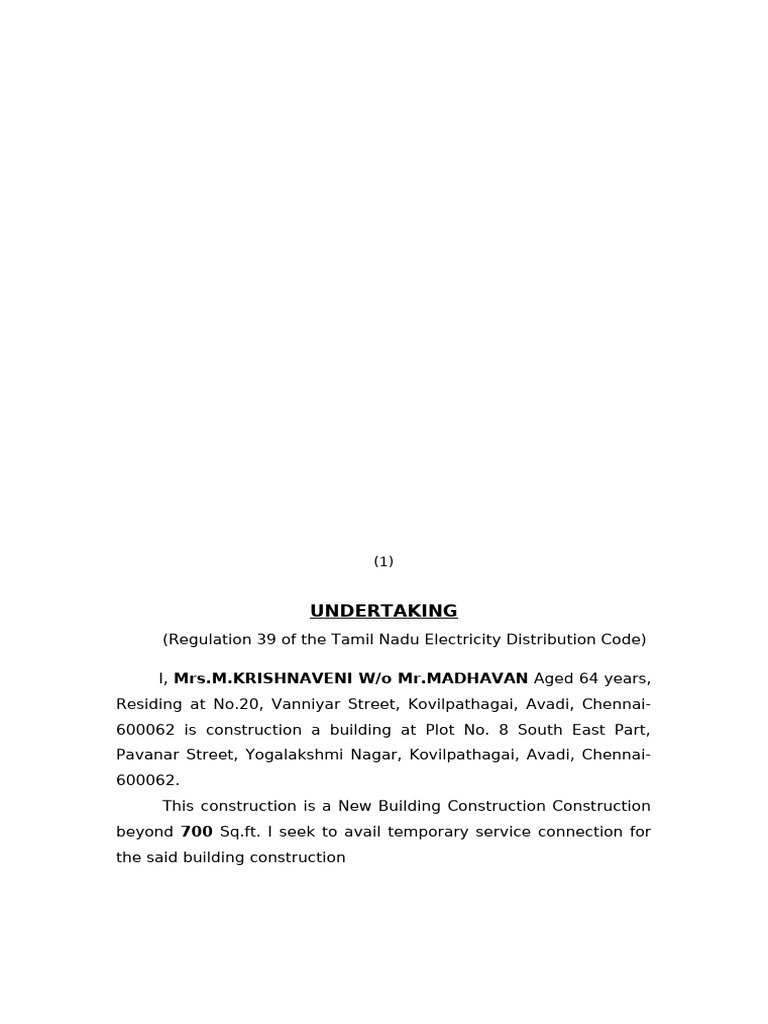 TNEB Undertaking for Temporary Connection | PDF