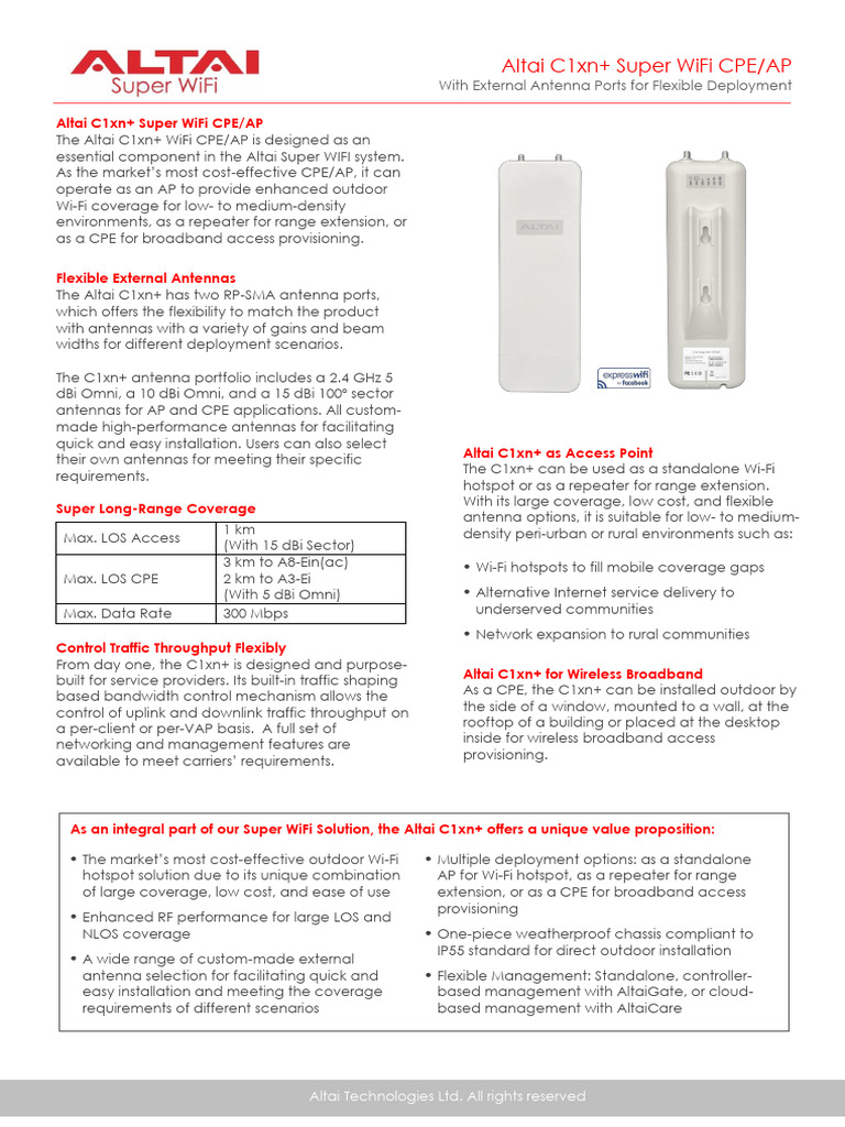 Altai C1xn Catalog Eng 20210331 - Exp | PDF | Wi Fi | Ieee 802.11