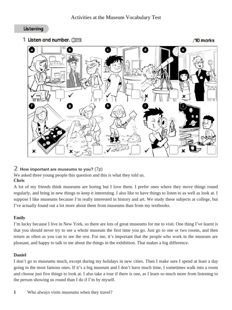 Activities at the museum Vocabulary Test % | PDF | Museum
