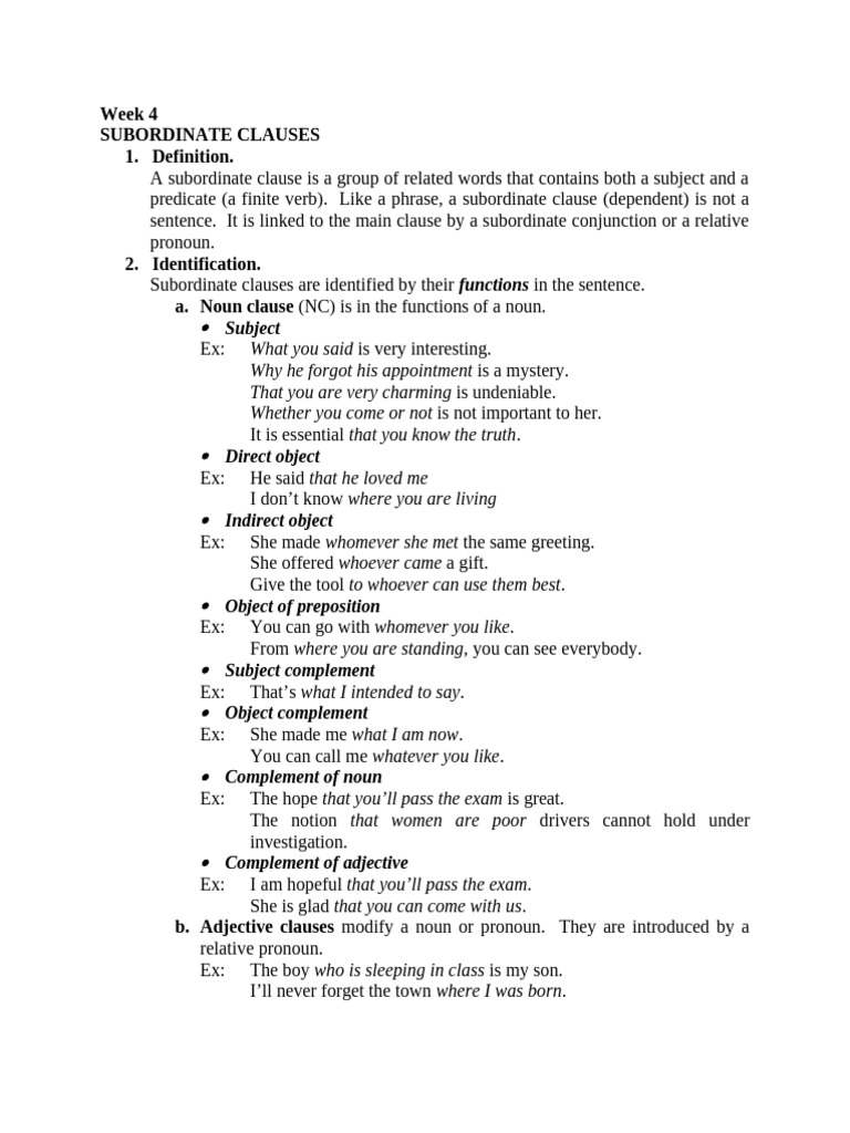 Week 4 Syntax-Subordinate Clauses | PDF