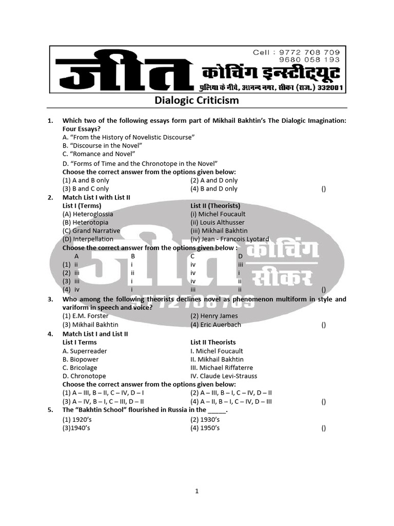 Dialogic Criticism and Bakhtin Concepts | PDF | Literary Theory