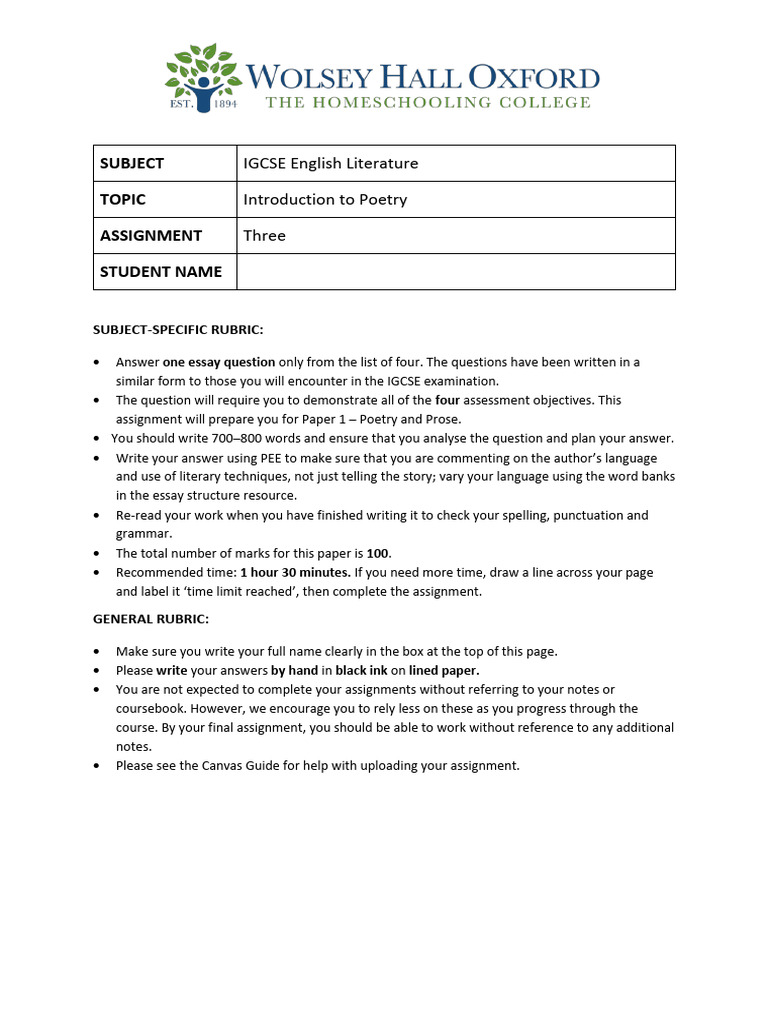 IGCSE Poetry Essay Guide | PDF | Poetry | Essays