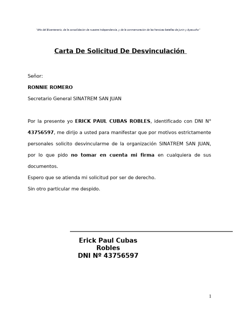 Desvinculacion Erick | PDF
