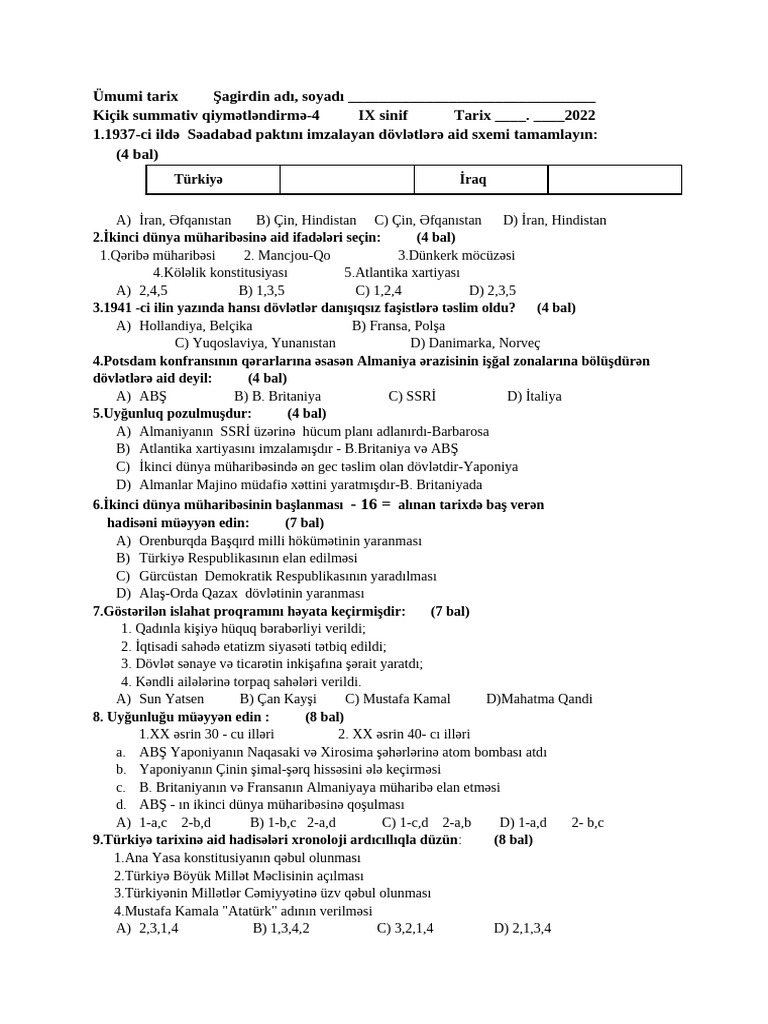 Ümumi Tarix IX Sinif KSQ - 4 (1) 11 | PDF