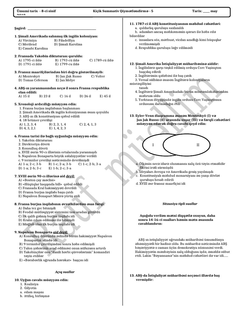 Ümumi Tarix 8-Ci Sinif KSQ-5 | PDF