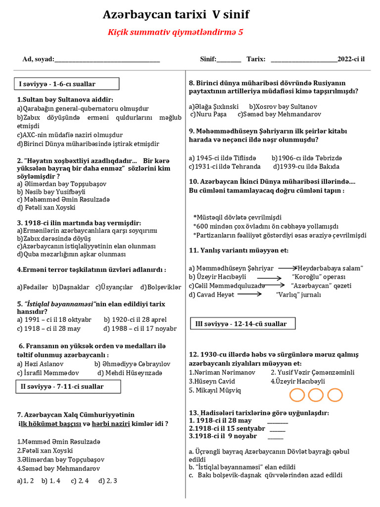 V Sinif Az.T. KSQ-5 | PDF