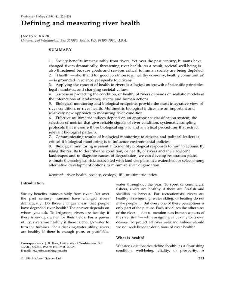 Defining and Mesuring River Health | PDF | Ecology | Ecological Resilience