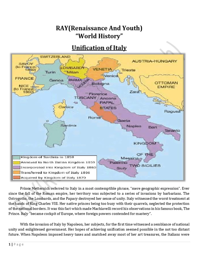 Unification of Italy: Key Events and Figures | PDF | Italy