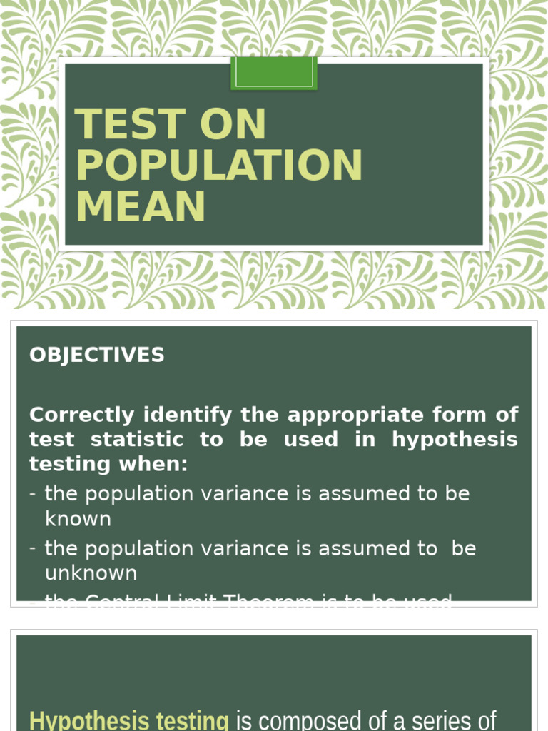 Hypothesis Testing for Population Mean | PDF | Statistical Significance ...