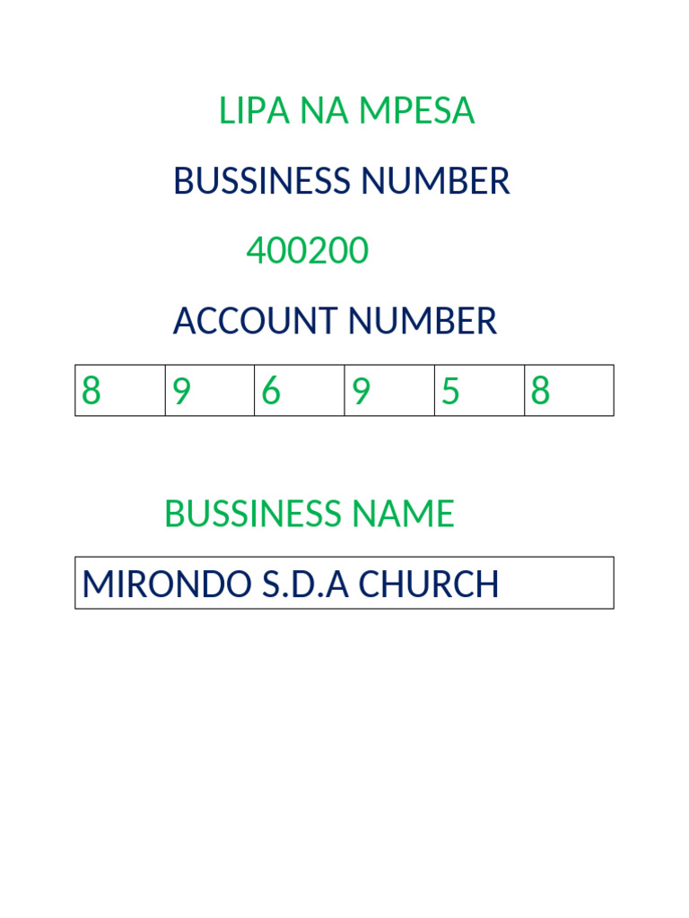 Lipa na M-Pesa Details for Mirondo S.D.A. | PDF