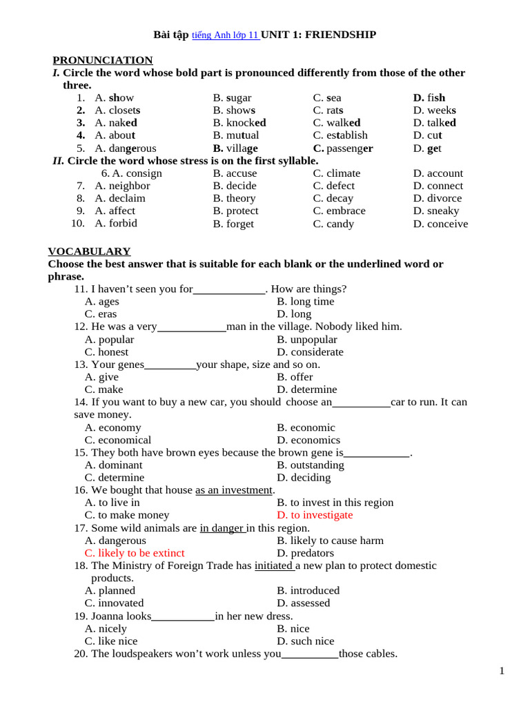 BÀI TẬP UNIT 1 5 | PDF | Literacy | Stress (Linguistics)